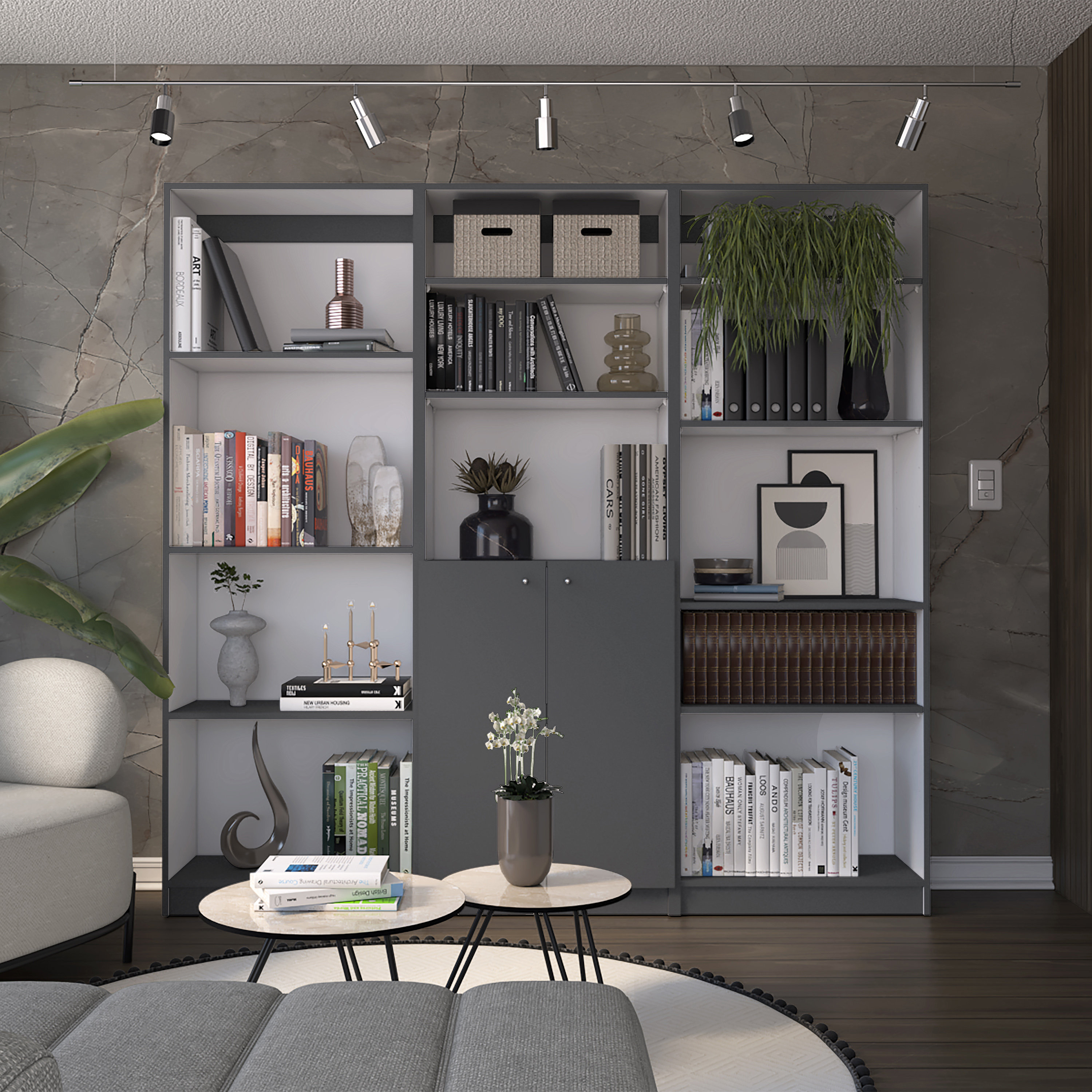 Brayden Studio® Aynor 3 Piece Home Bookcase Set, 74" Wide With 12 Shelves And 2-Door Cabinet ...